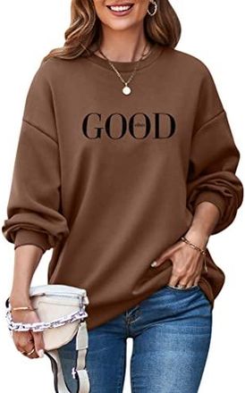 ORANDESIGNE Femme Lettre Imprimé Sweatshirts Oversized Pull À Manches Longues Hiver Sweat Col Rond Pullover Mode Chemise Fille Sweat sans Capuche Automne et Hiver