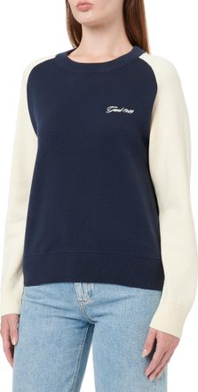 GANT Damen Color Blocked Cotton C-Neck Pullover, Evening Blue, 3XL