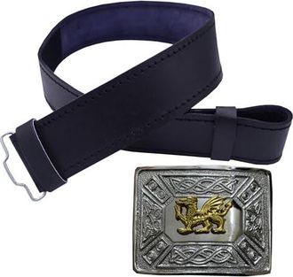 Generic Ensemble ceinture de kilt et boucle en cuir fait &agrave; la main avec un design uni/antique noeud celtique avec boucle, Noir, XXXL