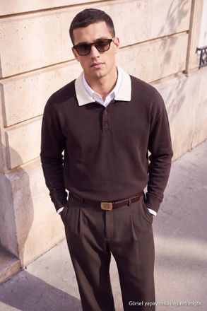 Trendyol MAN Herren Braun Einfarbig Lang Regular Fit Poloshirts