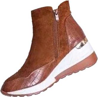 Generic Bottines Femme Patchwork Cuir Tendances Sport Bottines Courtes Grande Taille Chaudes Compens&eacute;es L&eacute;g&egrave;res Antid&eacute;rapant Chaussures Confortables 41 Brun