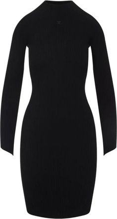 Courr&egrave;ges Robe courte &agrave; col montant c&ocirc;tel&eacute; - Femme - Robes - Noir - Taille: 40 FR