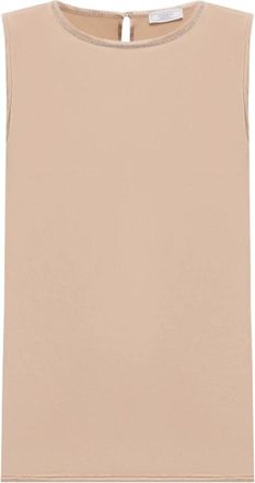 PESERICO Femme, Blouses et Chemises, Beige, Taille: 40 FR Top &Eacute;vas&eacute; en Satin de Soie Stretch