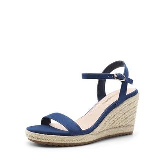 Dream Pairs Sandales compensées espadrilles pour femme, sandales dété habillées à bout ouvert avec sangle de cheville réglable et semelle intérieure souple, bleu 
