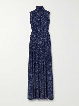 Proenza Schouler Valentina Maxikleid Aus Bedrucktem Stretch-jersey Mit Stehkragen - Blau
