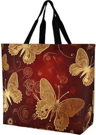 Generic Amoureux Coeurs Papillon Dor&eacute; Sac Cabas R&eacute;utilisable Tote Bag D&eacute;contract&eacute; Sac A Main Femme Pour Gym Shopping Universit&eacute;