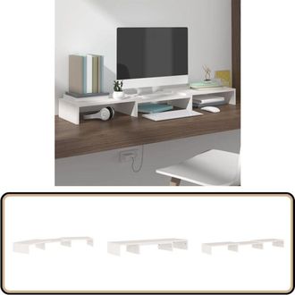 vidaXL Monitorständer Weiß 80x24x10,5 cm Massivholz Kiefer - Monitorständer - Holz Monitorständer - Monitorerhöhung - Schreibtisch Organizer - Ergonomischer