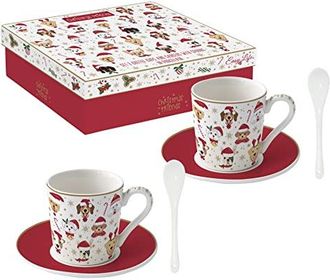 Easy Life Set mit 2 Kaffeetassen, 100 ml, mit Löffel, Porzellan