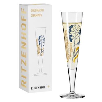 Ritzenhoff 1071034 Champagnerglas 200 ml - Serie Goldnacht Nr. 34 - Eukalyptus-Motiv mit Echt-Gold - Made in Germany
