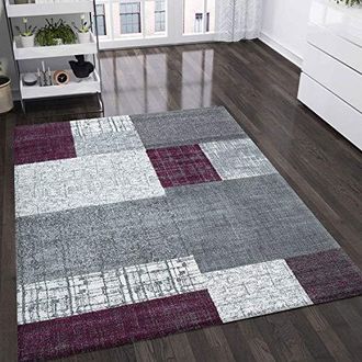 Vimoda Teppich Kurzflor in Lila Grau Wei&szlig;, Ma&szlig;e:60x110 cm