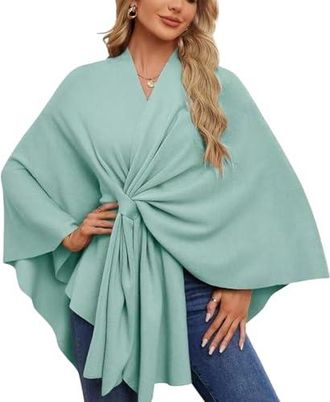 Generic Poncho châle pour femme | Cardigan ouvert sur le devant - Cape élégante châle, cardigan décontracté, cape pour lautomne et lhiver, vert clair, Refer t