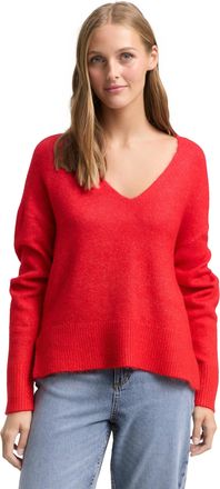 Tom Tailor Damen 1047879 Relaxed Fit Strickpullover mit V-Ausschnitt, 12880-Brilliant Red, XL