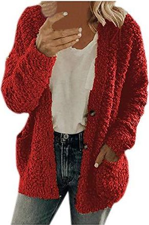 ZYUEER Sweat Femme Fille Uni D&eacute;Contract&eacute; Manche Longue avec Capuche Extensible Zip Contraste Devant Doubl&eacute;E Polaire Outerwear Couleur Unie (Z-Rouge, XXXXXL)