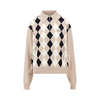 Miu Miu Argyle cashmere polo sweater Woman 38