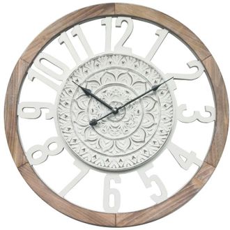 Mobili Rebecca Rebecca Mobili Horloge Murale R&eacute;tro Bois Blanche Salon 55x55x5