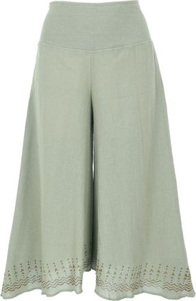 Guru Shop Palazzohose, 3/4 Hosenrock, Bedruckte Natürliche Boho Schlaghose, Sommerhose - Salbei, Damen, Baumwolle, Size:S
