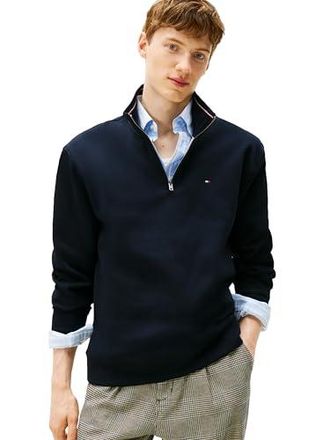 Tommy Hilfiger Sweat-shirt &agrave; col montant 1/4 zipp&eacute; pour homme - Bleu - Large