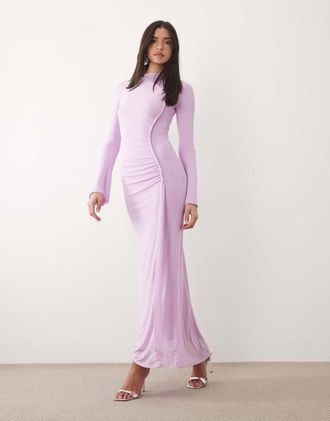 Asos Robe longue en tulle avec manches longues et d&eacute;tail torsad&eacute; - Lilas-Violet
