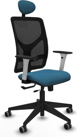 Piqueras y Crespo Computerstuhl mit wei&szlig;en und schwarzen Armlehnen, h&ouml;henverstellbarer Lendenwirbelst&uuml;tze und festem Kopfteil, ausgestattet mit Syncro/Traslack und Schn