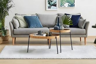 Hanah Home Stylish Nesting Table Set (2 Pieces), Natural Color, 70x70x40 & 48x48x50 cm | Durable 100% MDF with Metal Legs | Ideal for Modern Living Spaces