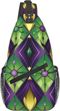 Generic Sacoche Bandouliere Mardi Gras Fleur De Lis Zigzag Color&eacute; R&eacute;glable Sac De Poitrine Durable Crossbody Bag pour &eacute;cole Voyage Homme