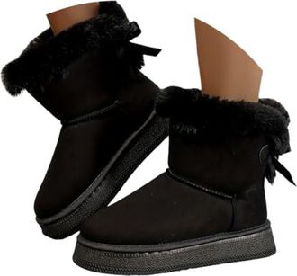 Onsoyours Bottes Fourrées Femme Hiver Doublure Chaude Bottines Chaussures Confort Chic avec Bow Bottes de Neige A Noir 40 EU