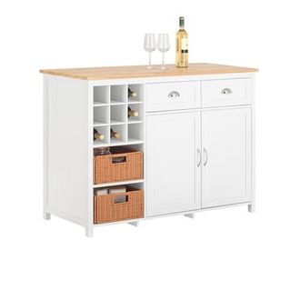 SoBuy îlot Central de Cuisine, Placard de Cuisine, Buffet de Rangement avec Porte-Bouteille pour 9 Bouteilles, 2 Tiroirs, 2 Portes et 2 Paniers en Rotin - 1