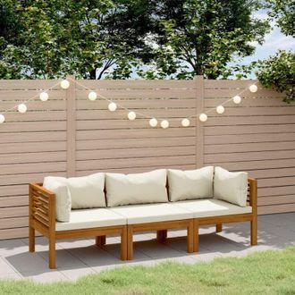 vidaXL Vidaxl - Canap&eacute; de jardin 3 places et coussin cr&egrave;me Bois dacacia massif