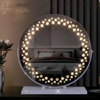 Generic Schminkspiegel Mit Beleuchtung, Runder 43cm Schminktisch, Beleuchteter Make-up-Spiegel Mit 360&deg;-Drehst&auml;nder, 3 Farben, Einstellbare Helligkeit(White)