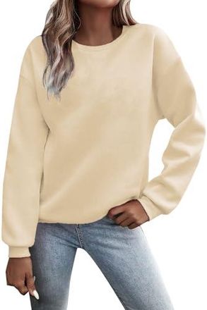 Generic Chandails en molleton pour femme - Couleur unie - Haut surdimensionn&eacute; - Col rond - Manches longues - Automne - Hiver - D&eacute;contract&eacute; - Confortable - Ten