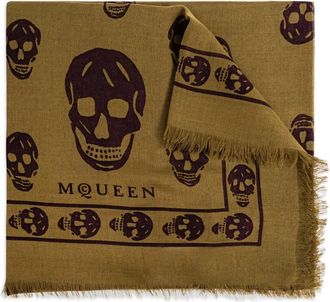 Alexander McQueen &eacute;charpe &agrave; imprim&eacute; t&ecirc;te de mort - Marron
