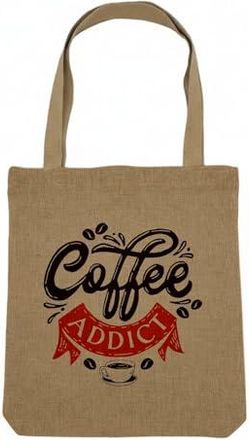 Fabulous Sac Shopping Tote Bag Aspect Lin - Coffee Addict Caf&eacute; - Sac de Courses Toile Epaisse 360g Beige Naturel Cabas Port&eacute; Epaule Solide Imprim&eacute; en France