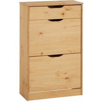 IDIMEX Meuble à chaussures basil, avec 2 abattants et 1 tiroir, en pin massif lasuré brun