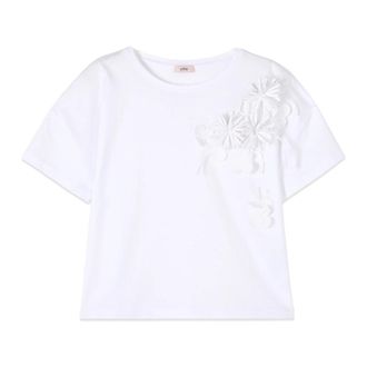 Oltre T-Shirt mit floralen Applikationen - - Tops - Damen - Wei&szlig; - 2XL
