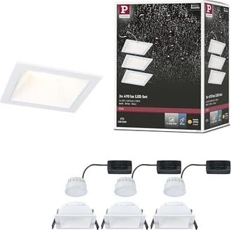 Paulmann 93126 Spots encastrés LED 3-Step-Dim Cole IP44 carré 88x88 mm Coin 3x6W 3x470lm 230 V 2700 K Blanc