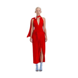 Vivetta Vivetta, Femme, Robes, Rouge, Taille: 42 FR Robe Mi-longue &agrave; Demi-Col et Mains