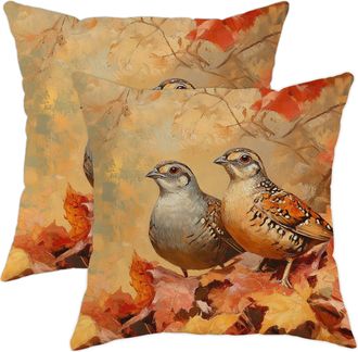 Generic Herbstwachtelvogel Zierkissenbez&uuml;ge Luxuri&ouml;se Kissenbez&uuml;ge Atmungsaktiv Sofakissen F&uuml;r Heimdekoration Hotel B&uuml;ro 45X45Cm 2Er Set