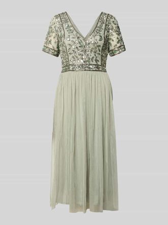 Lace & Beads Knielanges Kleid mit floralem Pailettenbesatz