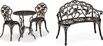 Relaxdays Gartenmöbel Set 3-teilig &, Bronze Gartenbank, 2 Sitzer, Rosen, Terrasse, Balkon, Alu & Gusseisen, antike Sitzbank, HBT: 78 x 99 x 52 cm, Gußeisen, sc