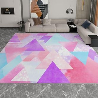 Generic Rose Tapis Salon 120 x 170 cm, &Eacute;pissure G&eacute;om&eacute;trie Motif Tapis Chambre Lavable Minimalist avec Support Antid&eacute;rapant et Bordure Durable, Carpet Moquette