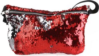 Holibanna Stylische Pailletten Bauchtasche Damen Rot Silber Verstellbarer Gurt Outdoor Sport Hüfttasche Leicht Mit Reißverschluss Für Festival Wandern Joggen