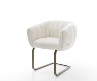 DELIFE Freischwinger Jada-Flex Boucl&eacute; Soft Beige Freischwinger flach Effektfinish Titan Taschenfederkern, Esszimmerst&uuml;hle