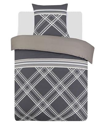 Vision Streetwear Parure de lit R&eacute;versible 100% Coton - William Beige/Gris - Set de Housse de Couette 140x200 cm avec 1 taie doreiller pour lit 1 Personne - Fibres Natu