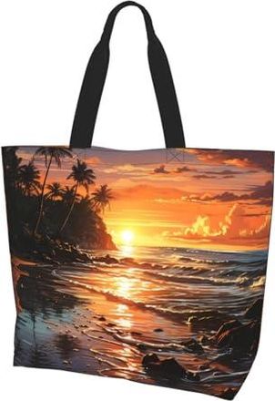 Generic Cocotiers Et Lever De Soleil Sac Courses D&eacute;contract&eacute; Sacs De Courses R&eacute;utilisable Sac &Agrave; Bandouli&egrave;re Pour Plage Voyage Travail