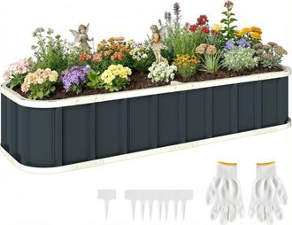 OUTSUNNY Jardini&egrave;re sur&eacute;lev&eacute;e - Outsunny - gants et bords pli&eacute;s - acier galvanis&eacute; - 165x52x31cm - gris fonc&eacute;