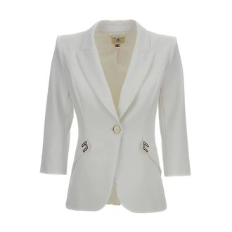 Elisabetta Franchi Femme, Vestes, Blanc, Taille: 36 FR Veste Stretch Double Cr&ecirc;pe avec D&eacute;tails Logo