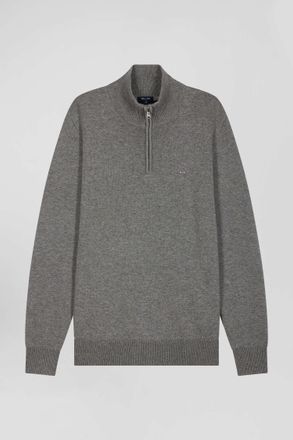 Eden Park Pull Col Camionneur Zipp&eacute; En Laine Et Coton Gris Clair Coupe Regular
