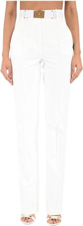 Elisabetta Franchi Femme, Pantalons, Blanc, Taille: 42 FR Pantalon en tissu technique bi-&eacute;lastique avec ceinture
