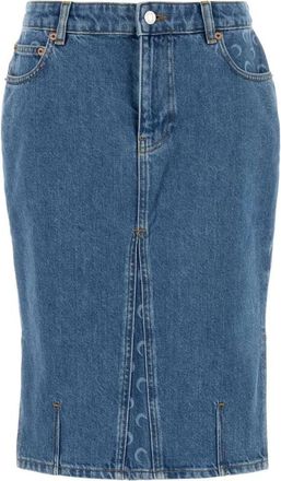 Marine Serre Mid-Rise Denim Midi Rock mit Mondprint - - Skirts - Damen - Blau - M