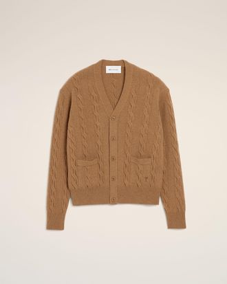 Ami Ami Paris - Cardigan torsad&eacute; marron en laine Camel - Taille : XL - Unisex